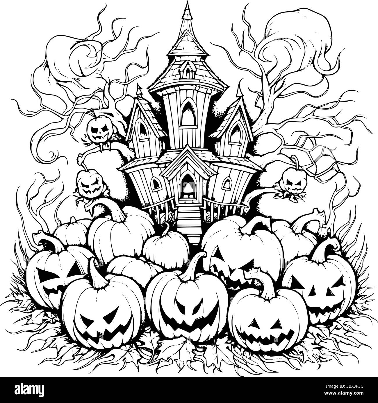 Halloween Coloring Page Drawing For Kids Stock Vector Image & Art - Alamy