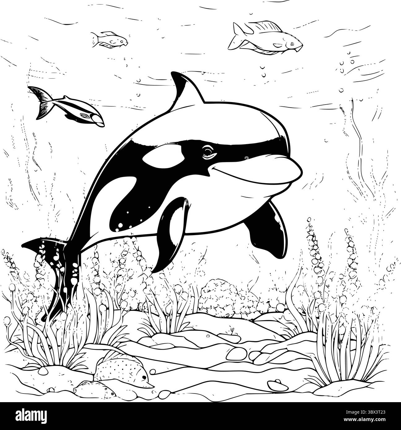 Happy Orca Coloring Pages Drawing For Kids Stock Vector Image & Art - Alamy