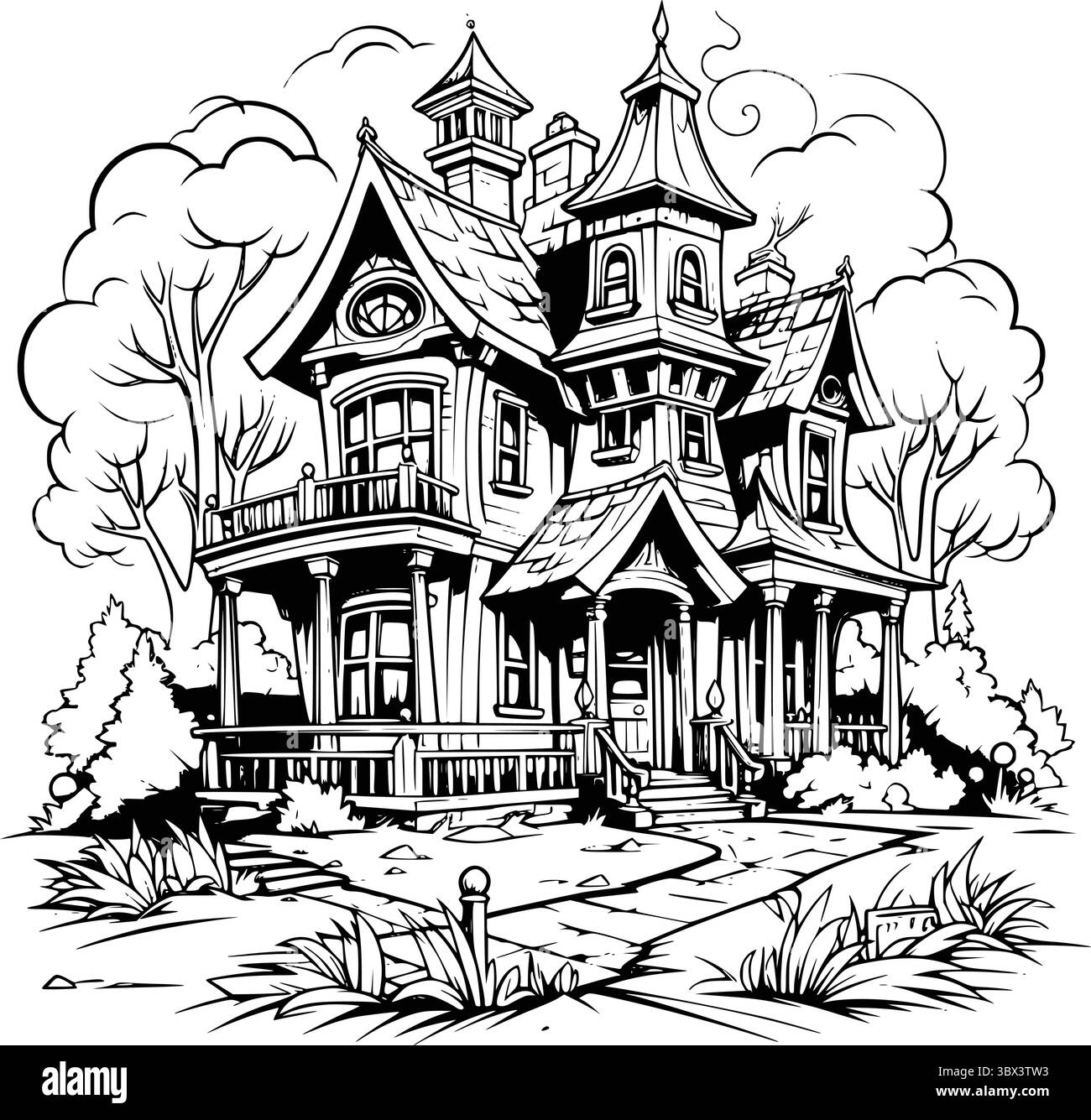 haunted house coloring pages drawing for kids Stock Vector Image & Art ...