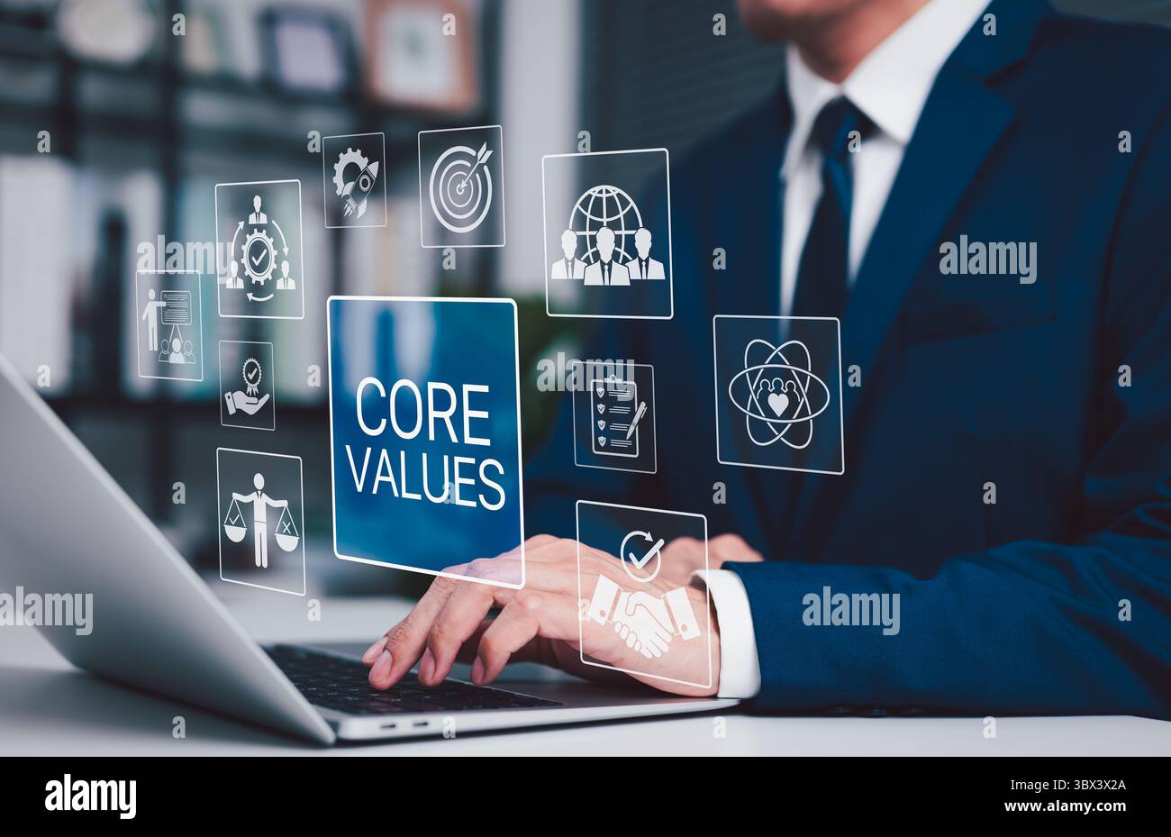 Business Core Values and Corporate Culture Concept. Businessman working ...