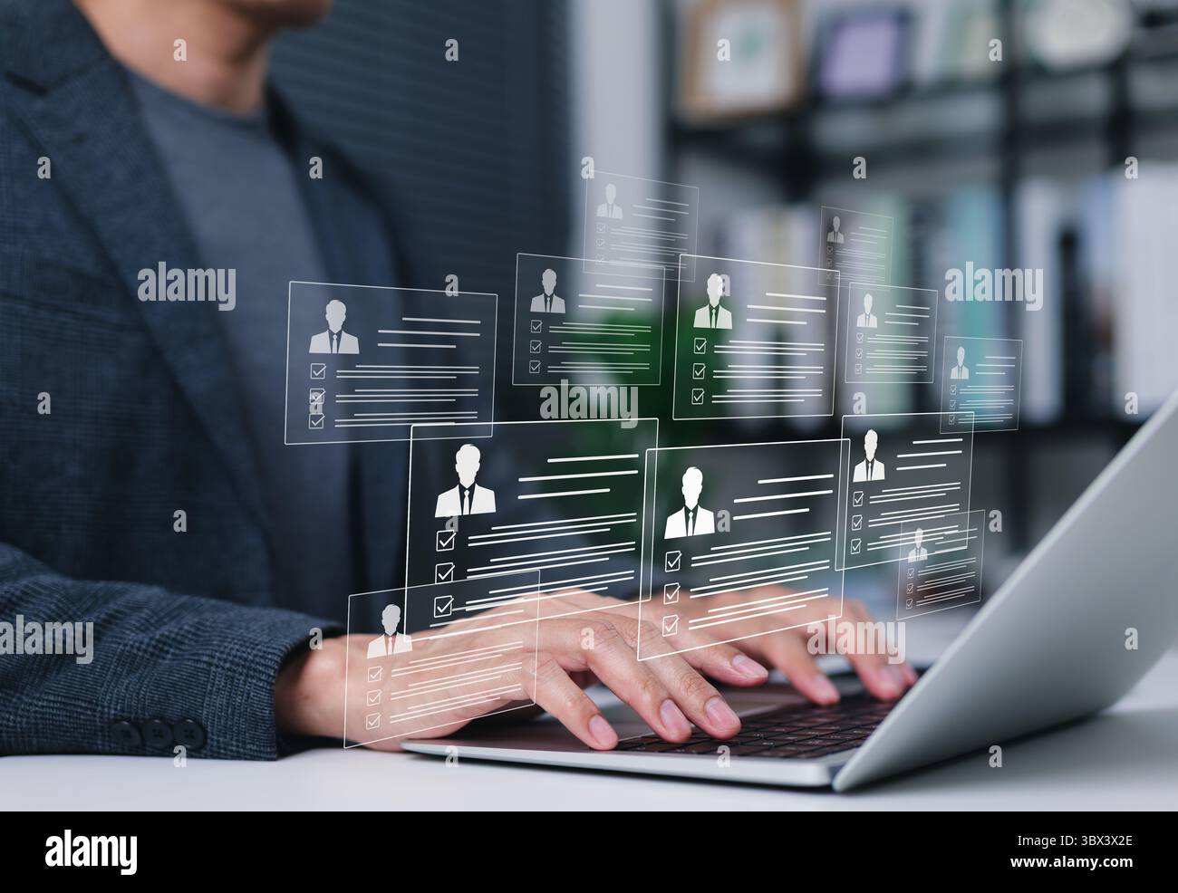 Human Resources and Employee Profile Management. Person using laptop ...