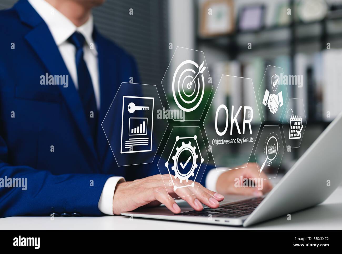 OKR Objectives and Key Results Business Strategy Concept. Businessman ...