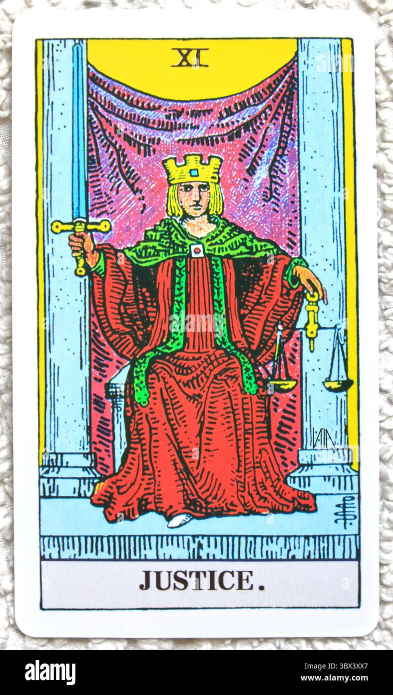Justice card - number 11 - Individual Tarot card studio set up on ...