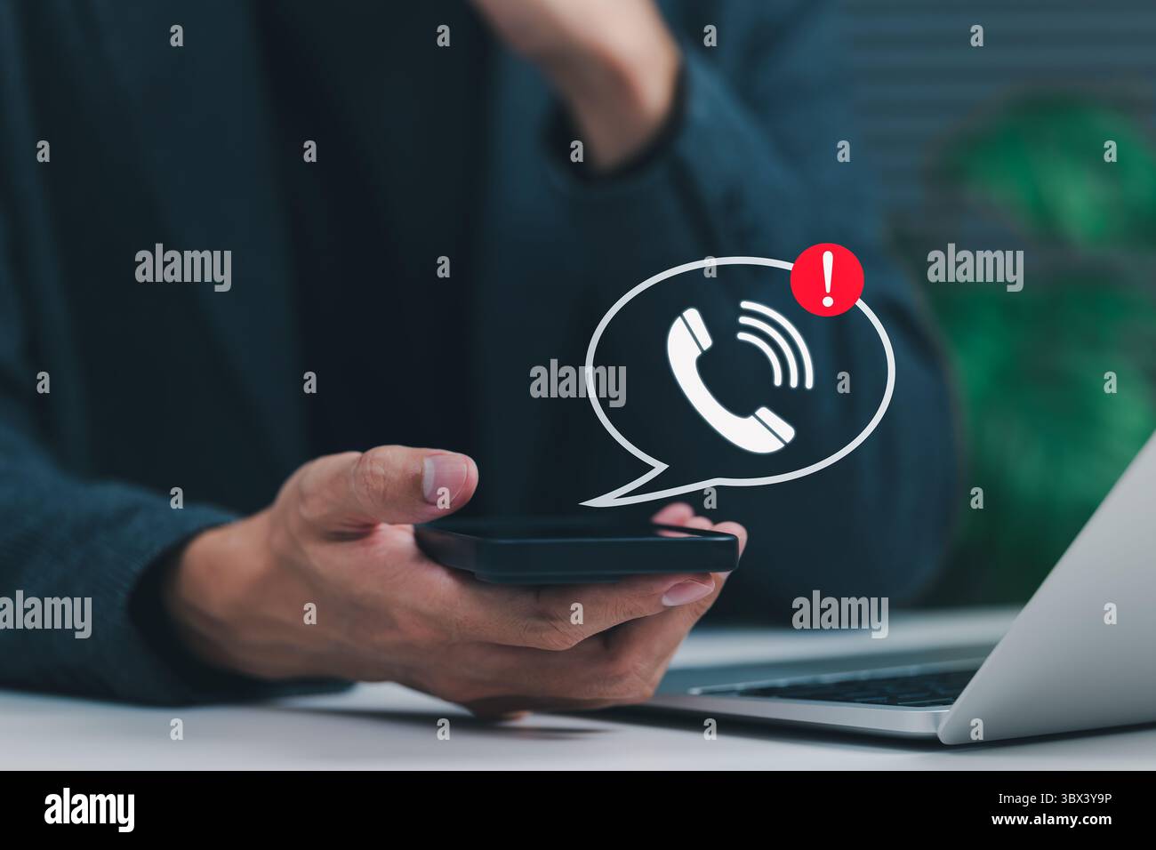 Woman holding smartphone warning hi-res stock photography and images ...