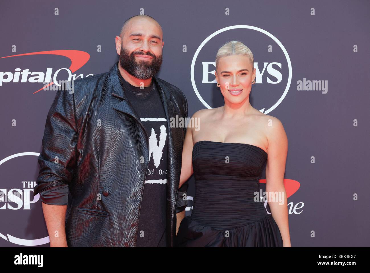 Miroslav Barnyashev and CJ Perry attend the 2025 ESPY Award at Dolby ...