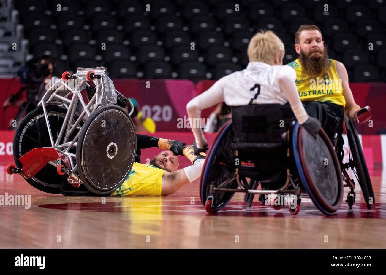 August 27, 2021, Tokyo, Japan: Chris Bond AUS tips over during the ...