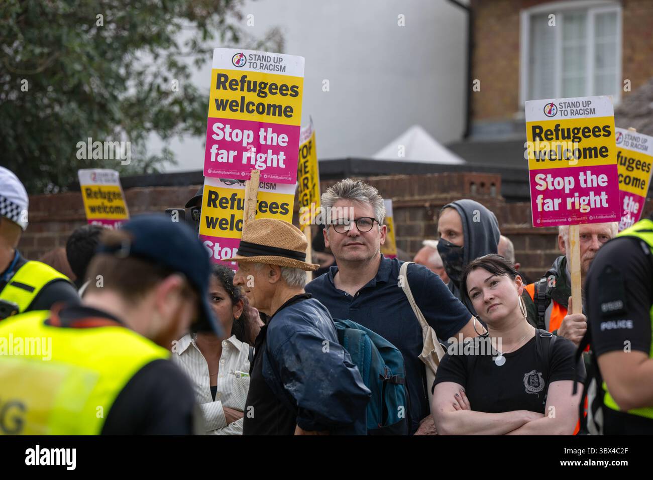 Epping Essex 17 Jul 2025 A small group of pro immigrant protesters were ...