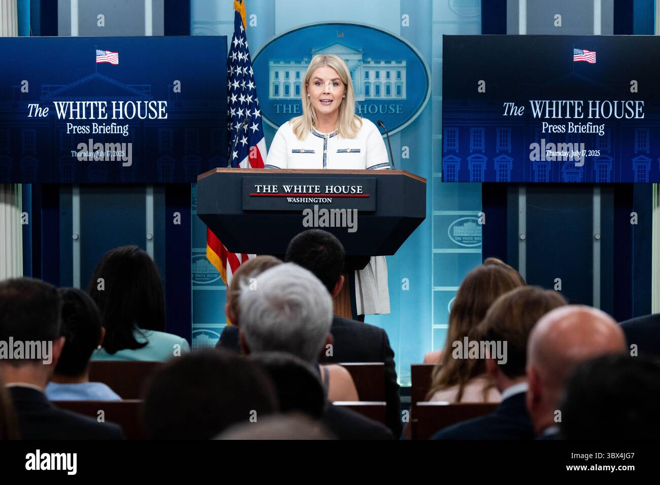 White House Press Secretary Karoline Leavitt speaking at a press ...