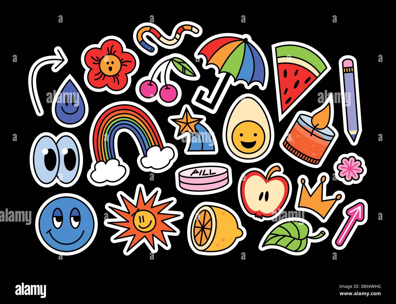 Funny collection of y2k patches, labels, tags. Flat stickers with short ...