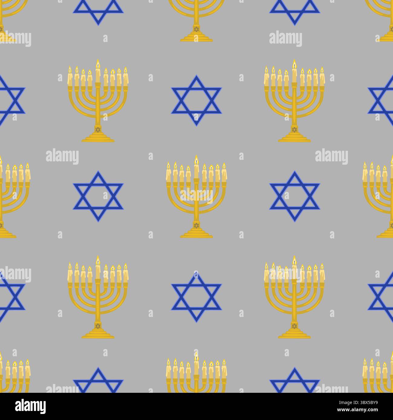 Seamless vector pattern featuring golden menorahs with lit candles and ...
