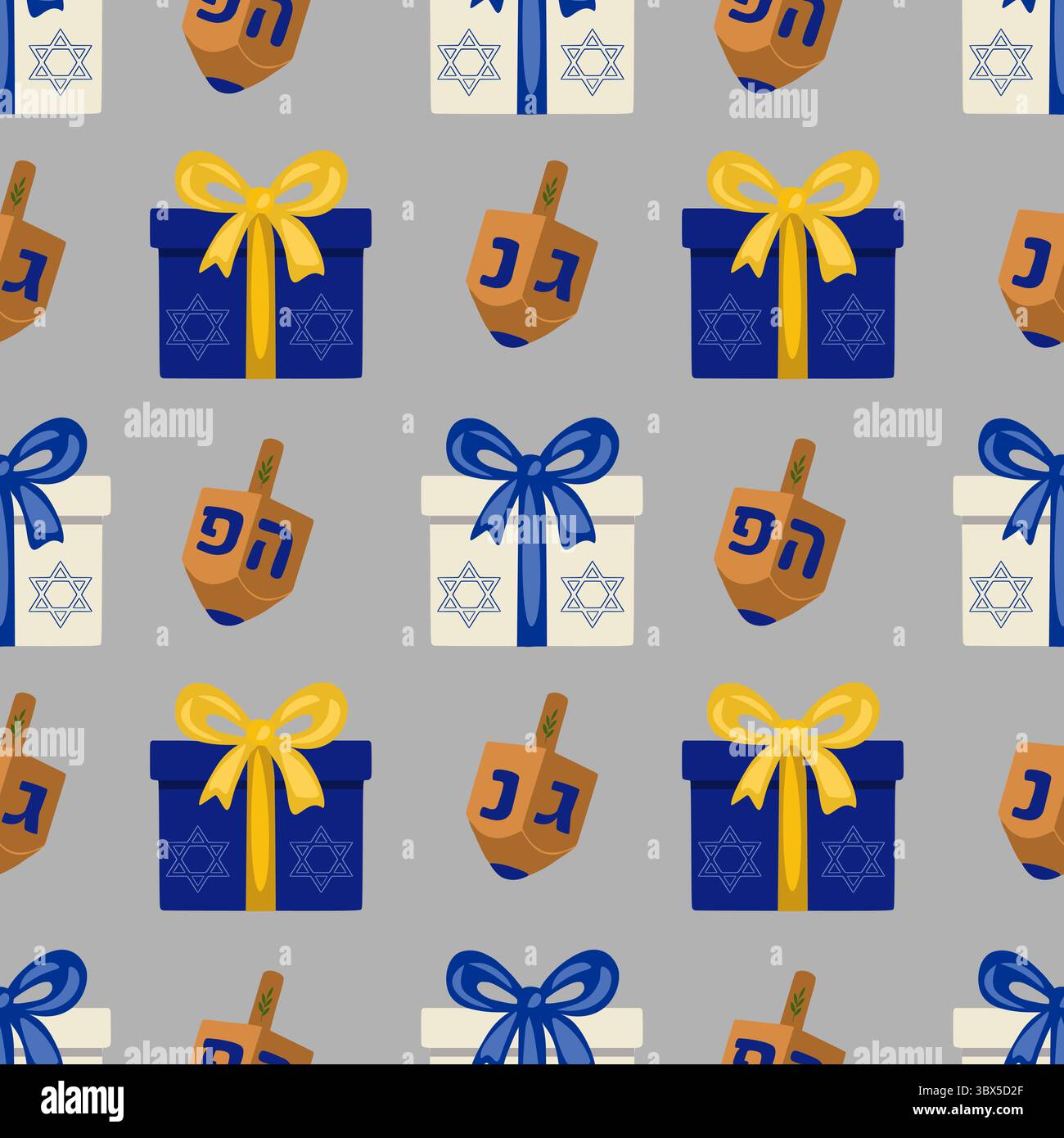 Seamless vector pattern of Hanukkah gifts, dreidels, and Star of David ...