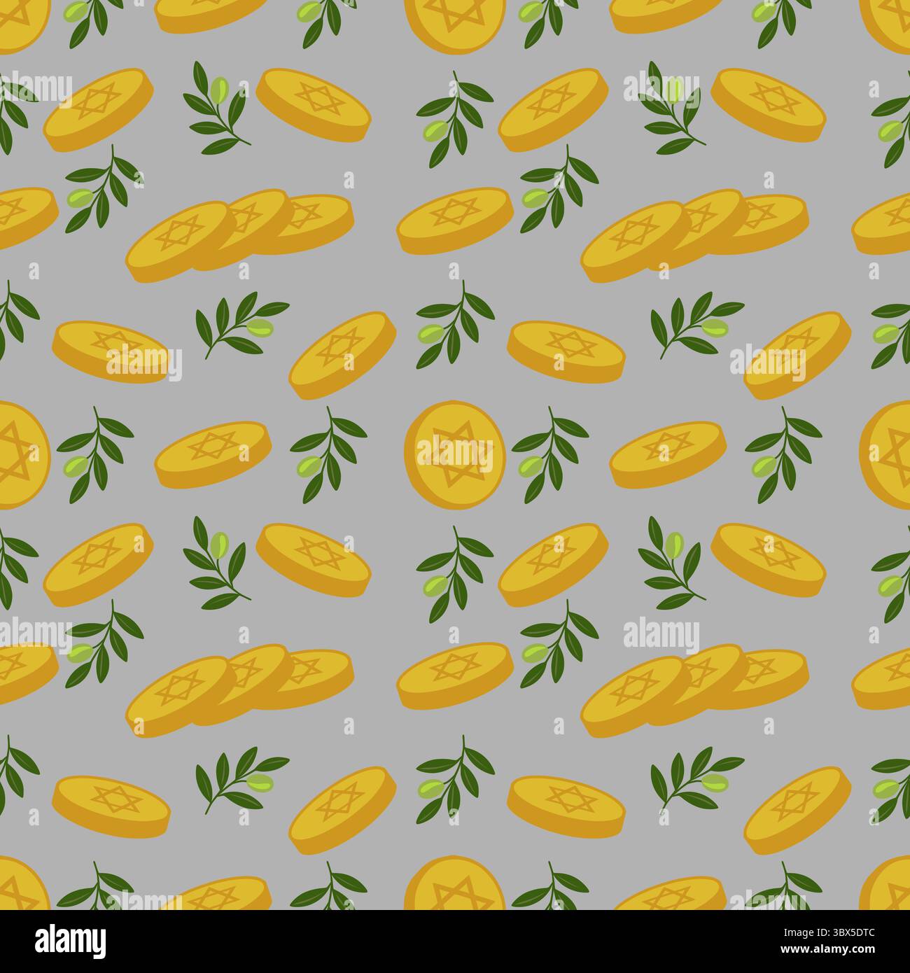 Seamless vector pattern of golden Hanukkah gelt coins with Star of ...