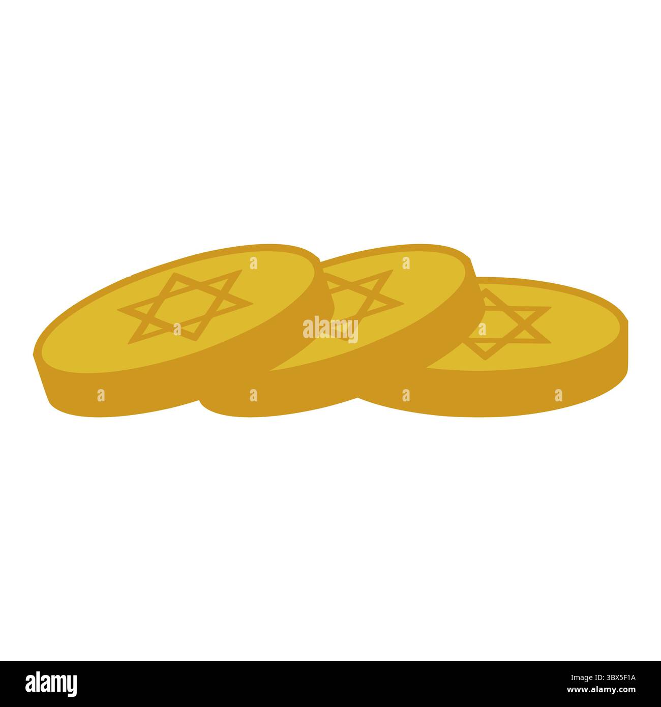 A vector illustration of three golden Hanukkah gelt coins, each ...