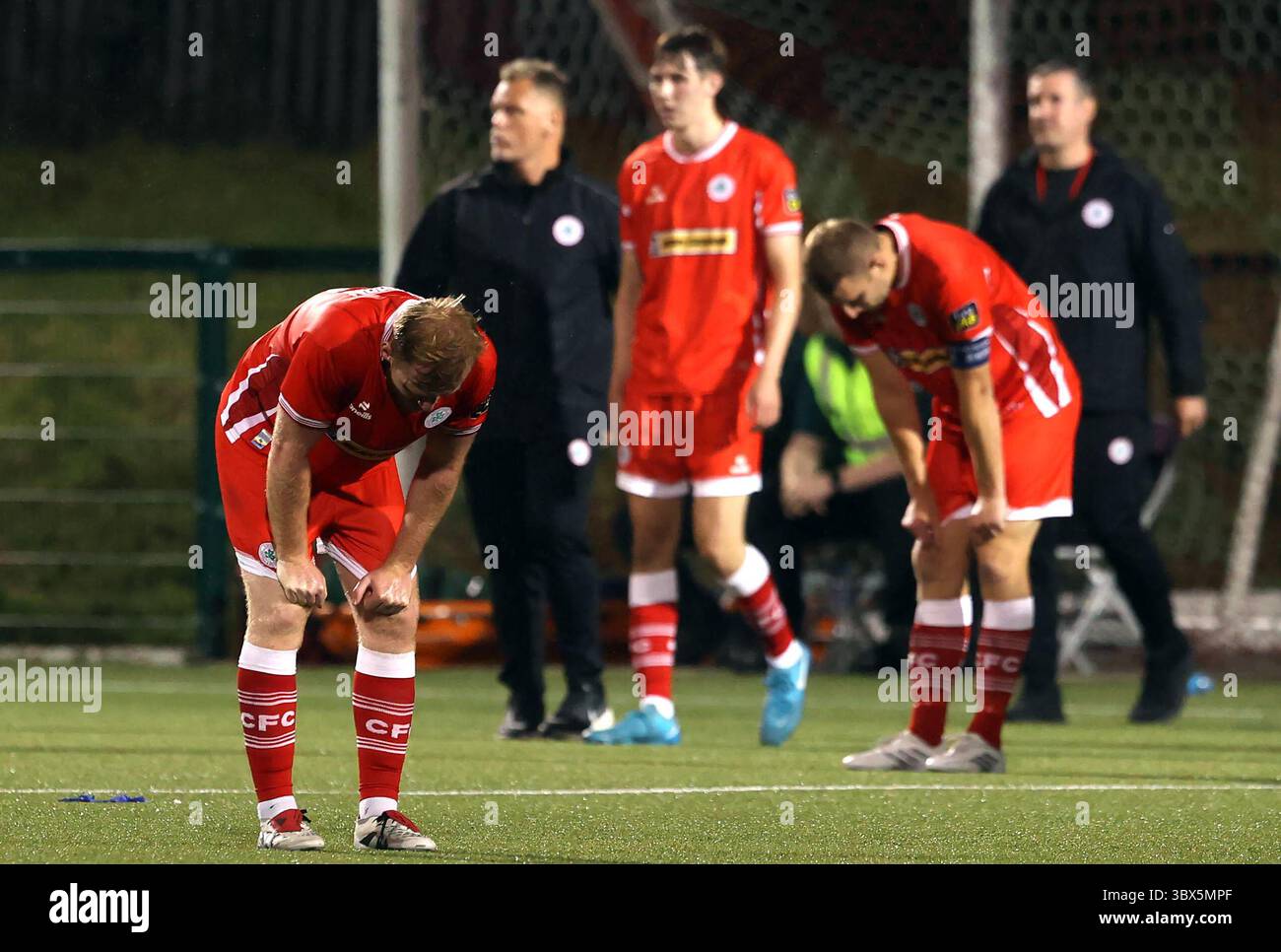 Cliftonville's Shea Gordon (left) reacts following the UEFA Conference ...