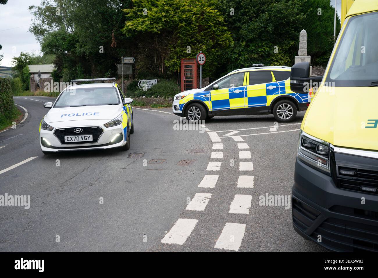 Emergency services near the scene of a bus crash on the A396 Cutcombe Hill, between Wheddon ...