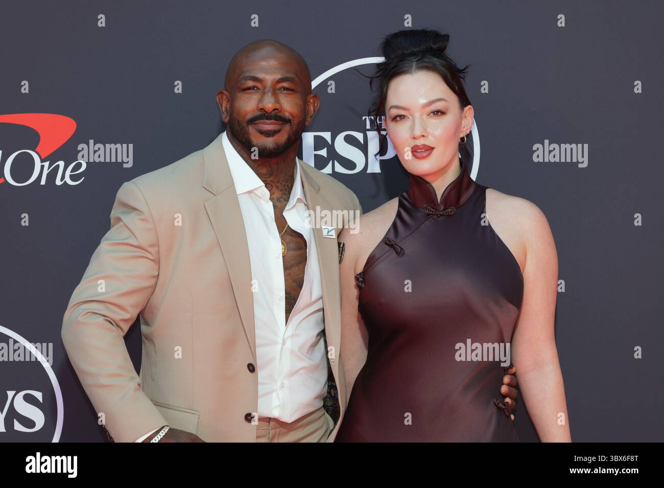 Khalil Roundtree Jr. and Mia Kang attend the 2025 ESPY Awards at Dolby ...