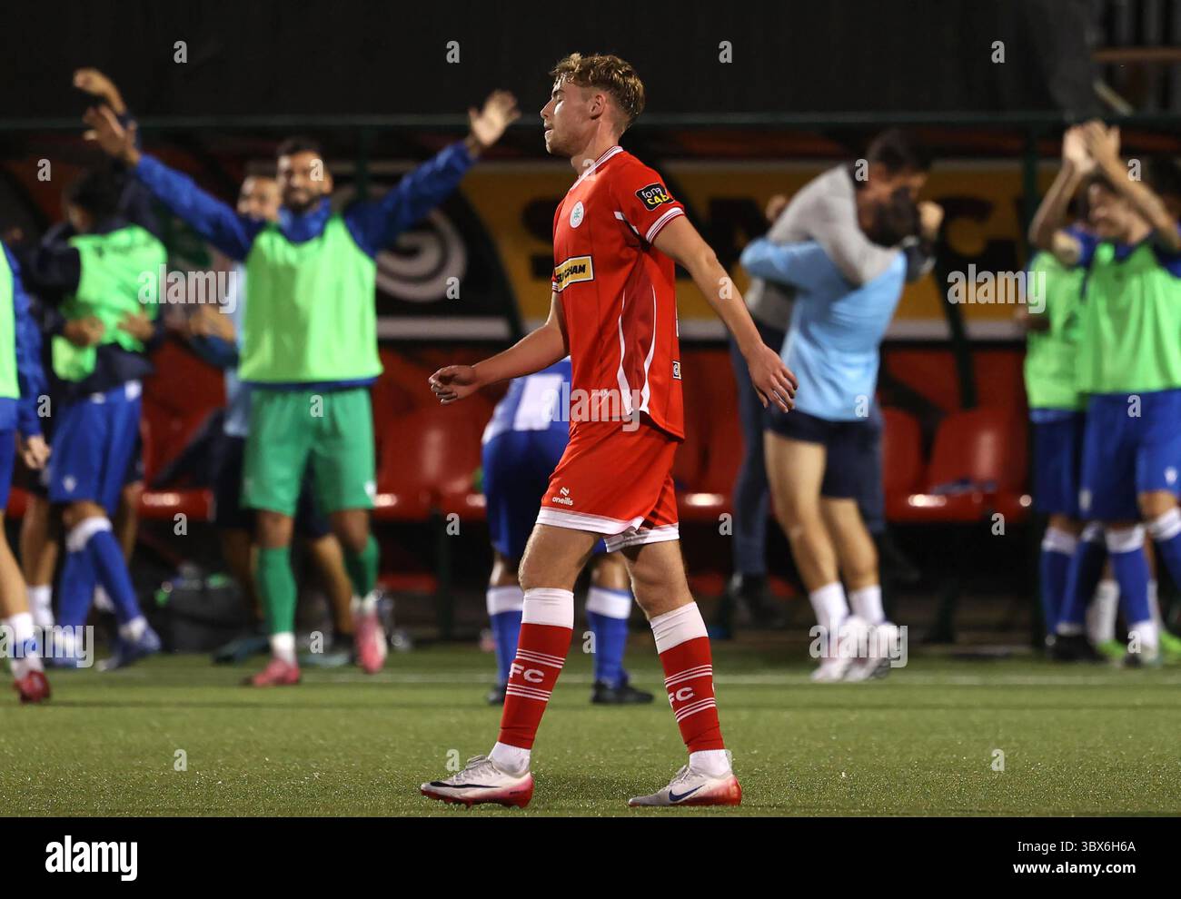 Cliftonville's Conor Falls appears dejected following the UEFA ...