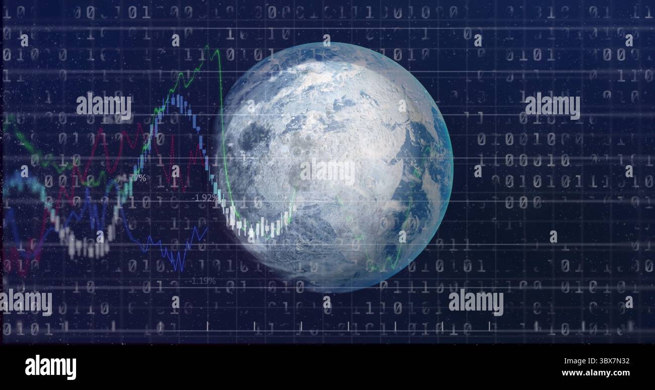 Displaying transparent Earth globe over dark grid background, with ...