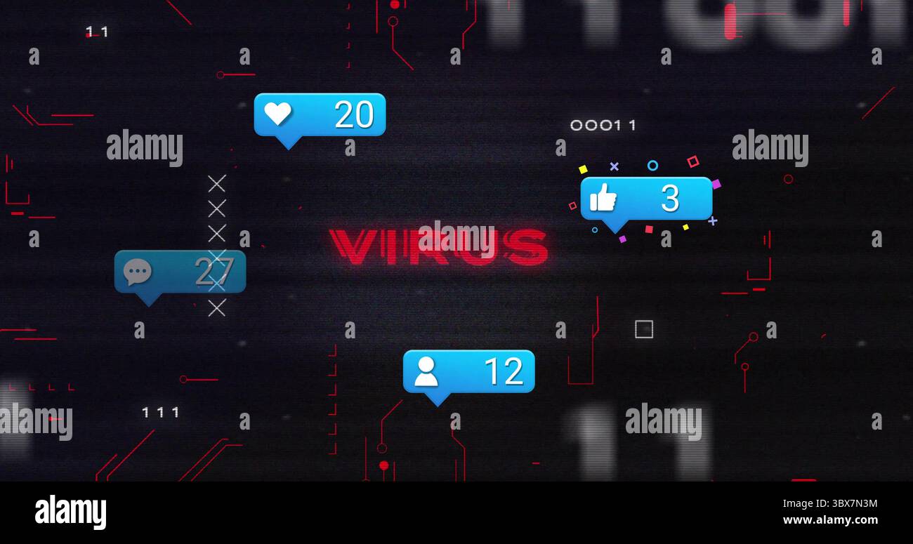 Displaying glitching interface showing red VIRUS text on screen, with ...