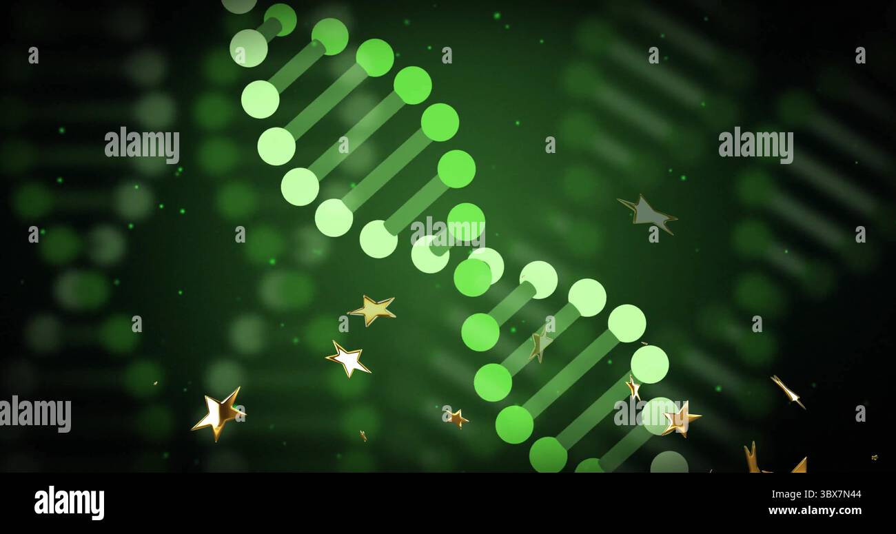 Displaying stylized green DNA helix floating in abstract digital ...