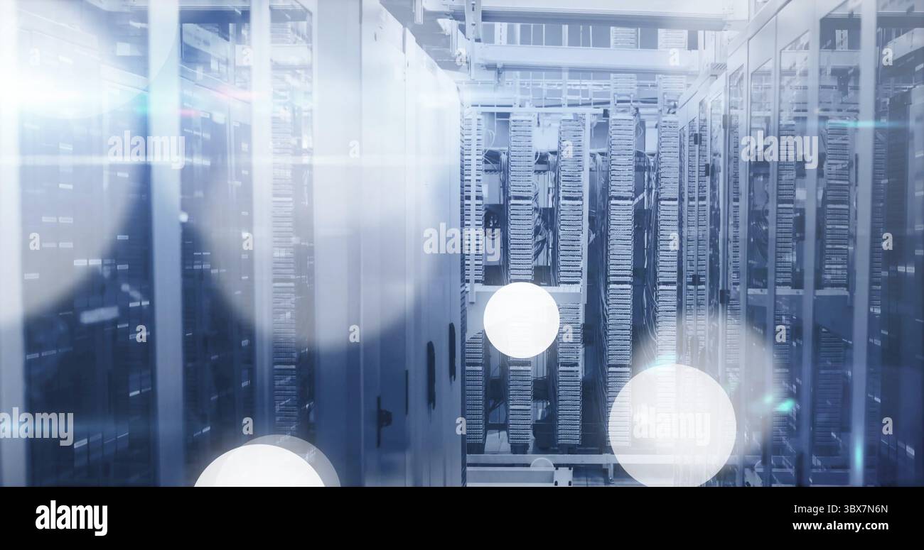 Standing central server cabinets in data center corridor, with blade ...