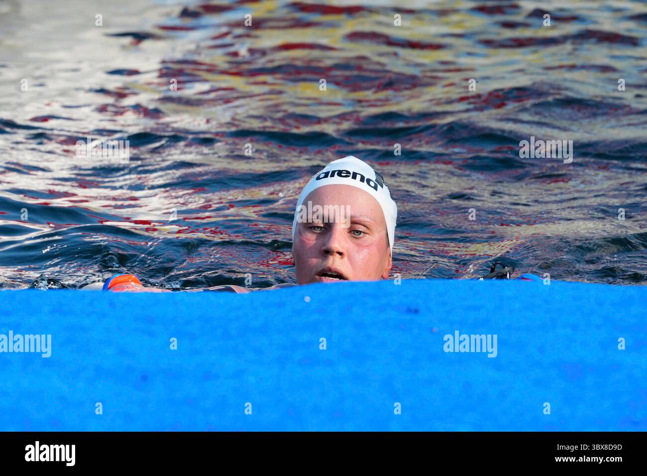 Moesha Johnson of Australia reacts after winning the women's 5km open ...