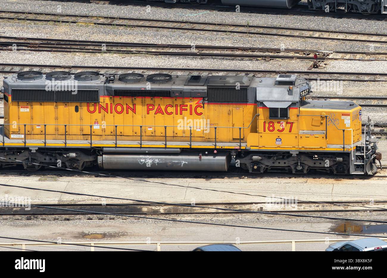 DENVER, CO - JULY 17: Aerial view of Union Pacific Rail Yard in Denver ...