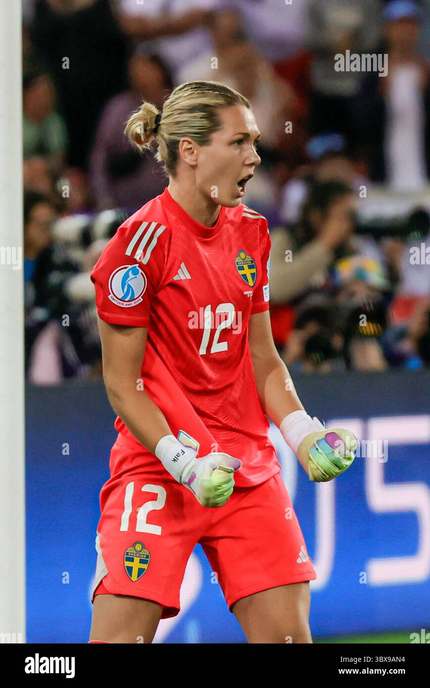 Jennifer Falk (12 Sweden) celebrates after saving the penalty during ...