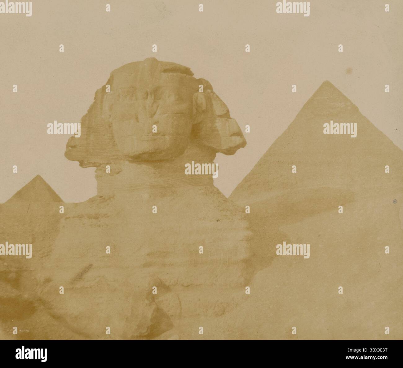 Vintage historical photo of the Great Sphinx of Giza with two pyramids ...