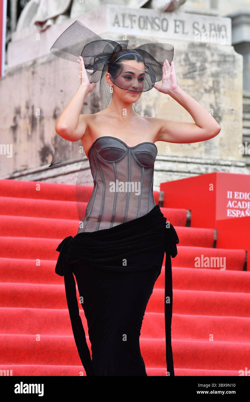 Marta lozano poses on the red carpet at the Spanish Fashion Awards held at the National Library ...