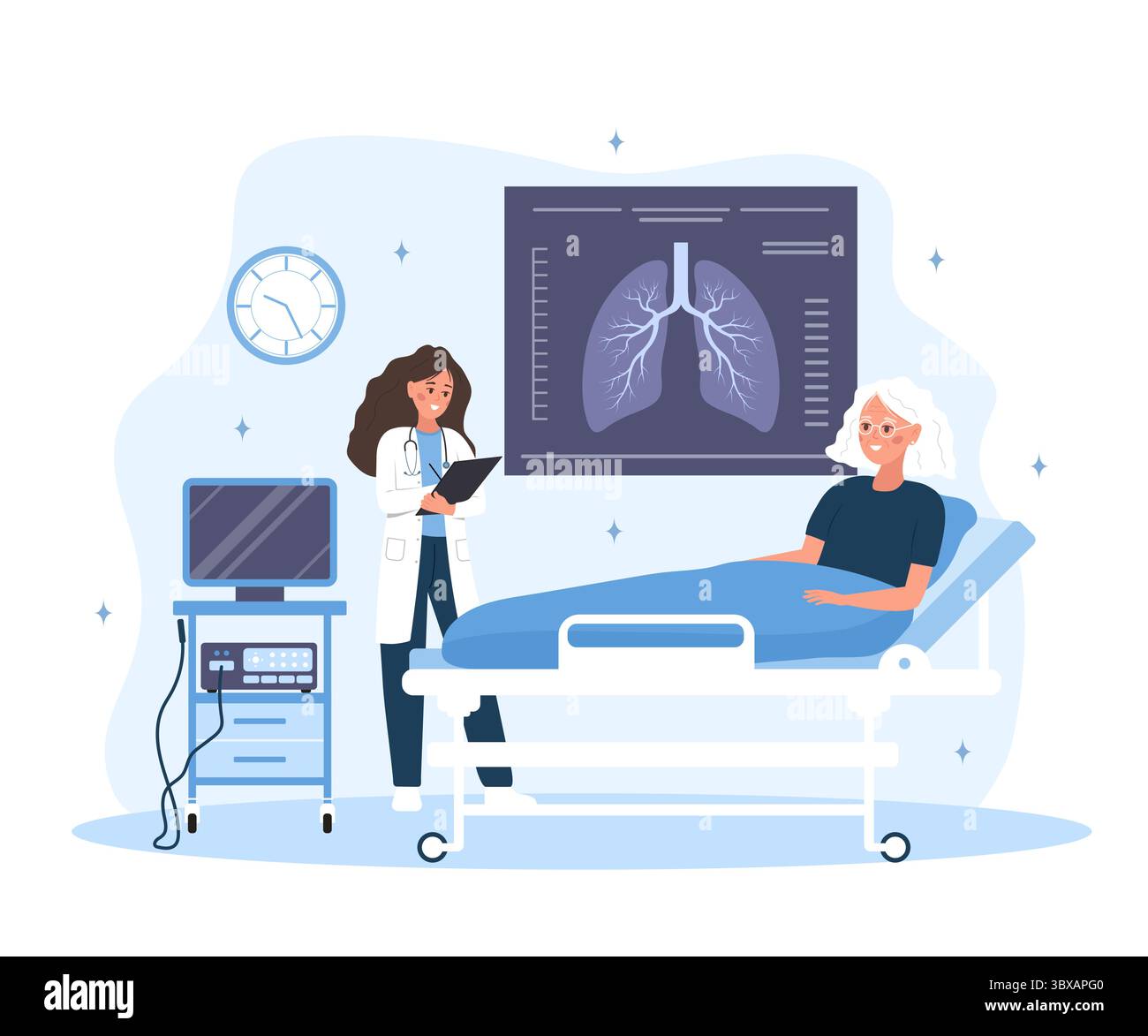 Pulmonology concept. Female doctor check X Ray scanning and ...