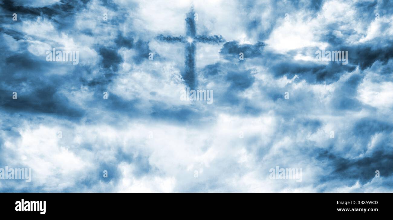 Cross religion symbol shape in the sky Stock Photo - Alamy