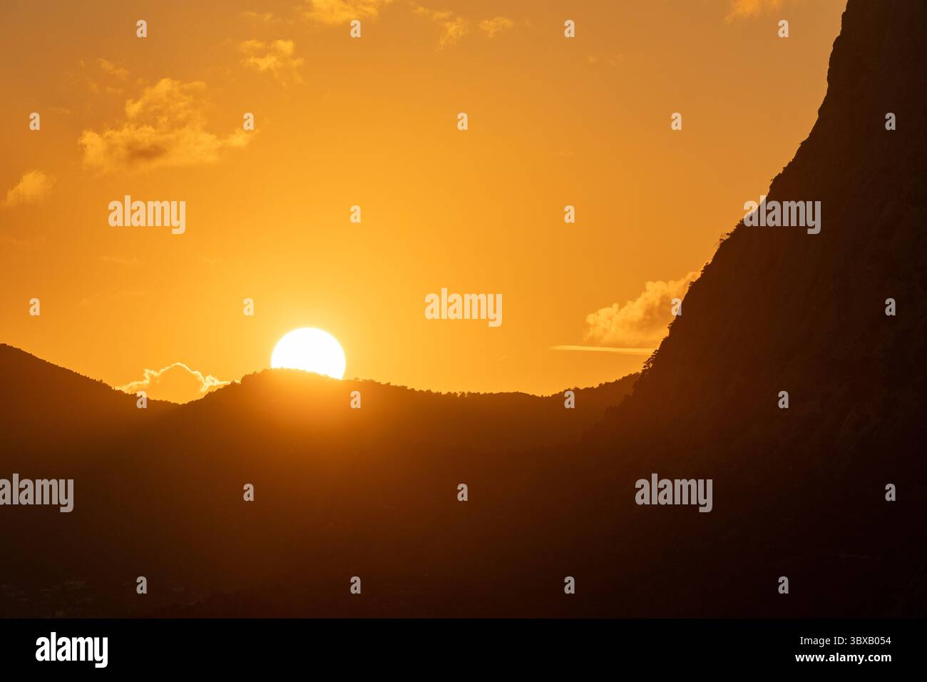 Sunset Mountains Light: Dusk in Saint Lucia, with sun setting behind ...