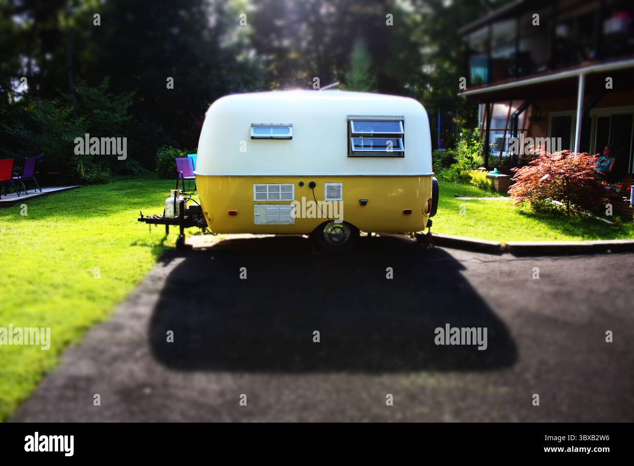 Vintage Boler Camper Trailer Parked in Driveway at Sunset Stock Photo ...