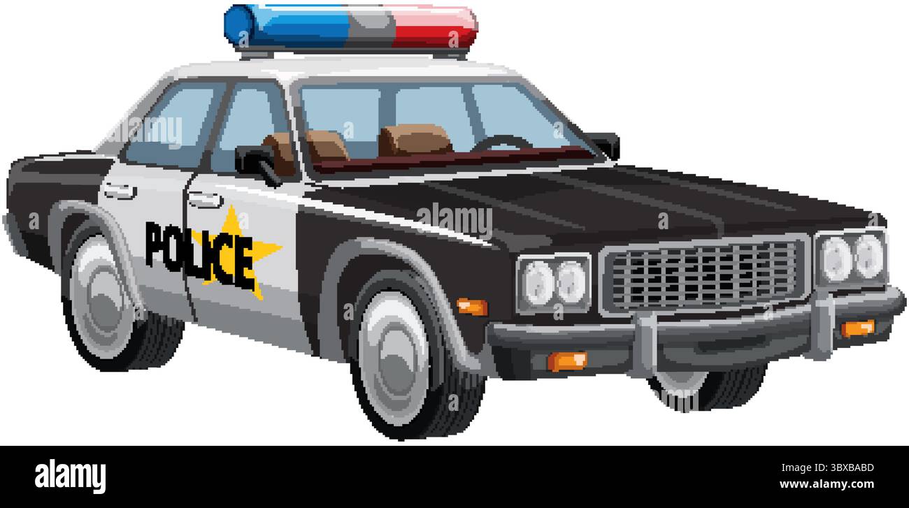 Detailed vector illustration of a vintage police car with bold colors ...