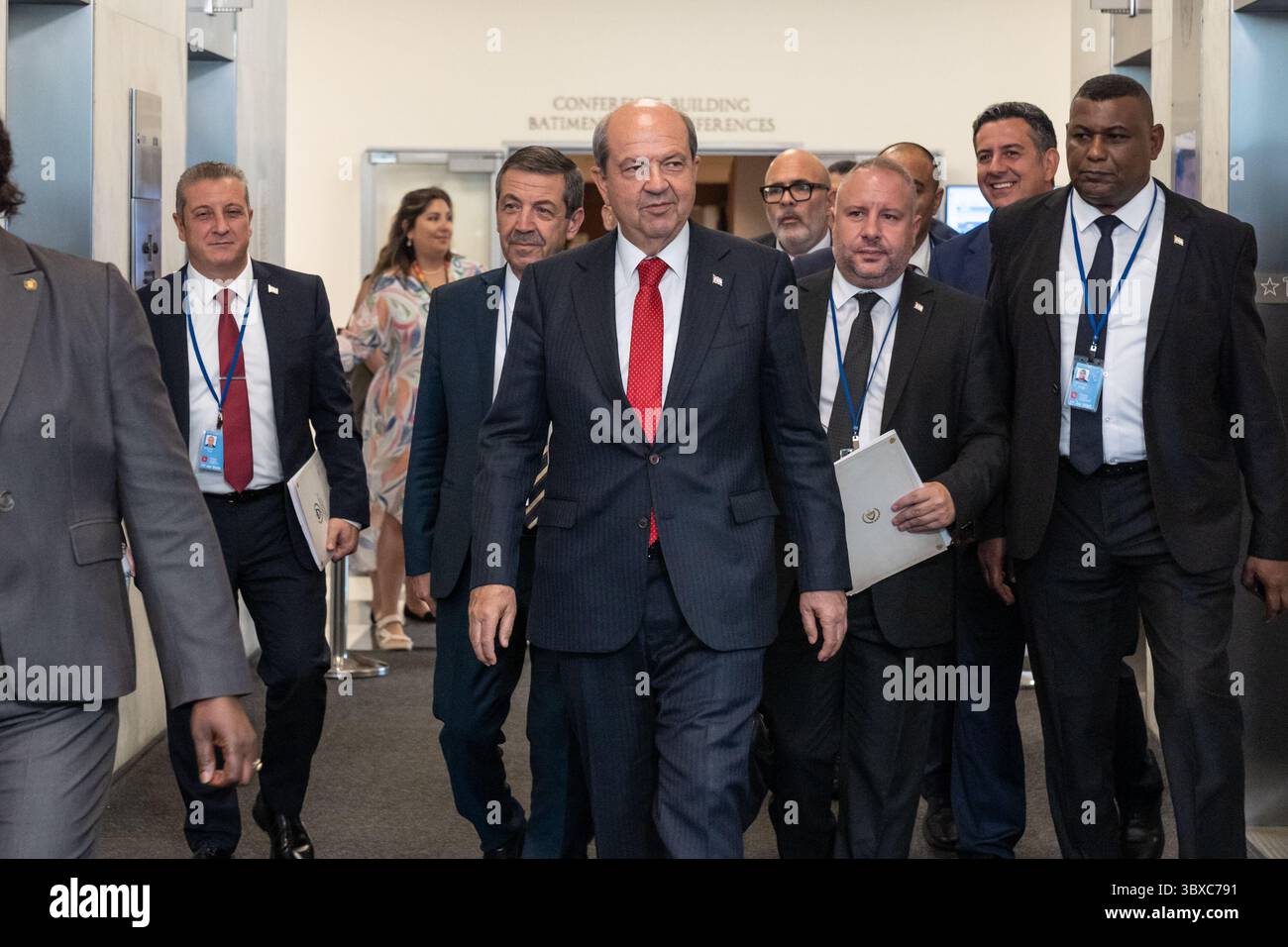 Ersin Tatar, President of Northern Cyprus arrives to brief press after ...