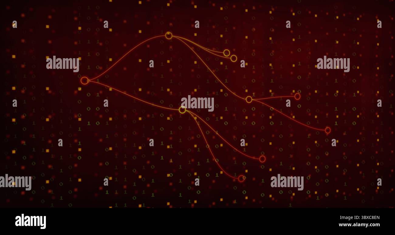 Displaying stylized graph linking glowing nodes by curved lines on ...