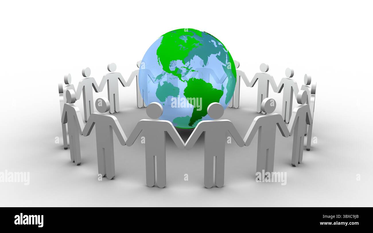 Human figures surround earth Stock Photo - Alamy