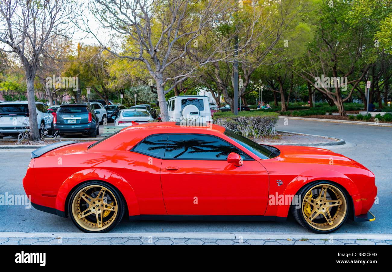Miami, Florida, USA - April 13, 2025: Sport car Dodge Challenger SRT ...