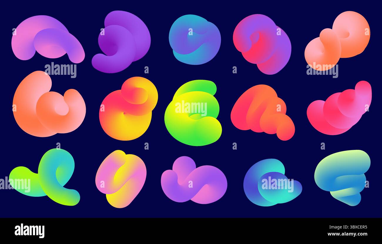 Gradient abstract colored shapes on dark background. Liquid 3d vector ...