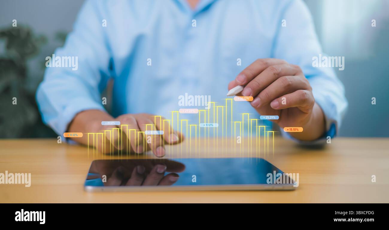 Growth in business performance visualized through a holographic bar ...