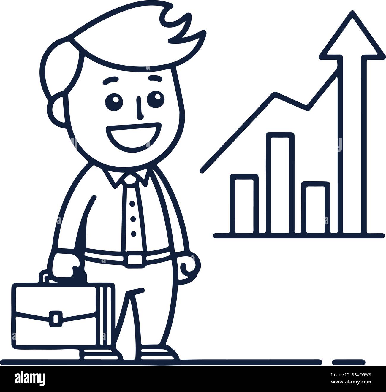 Business Success Mascot Line Art Icon – Character Holding Briefcase and ...