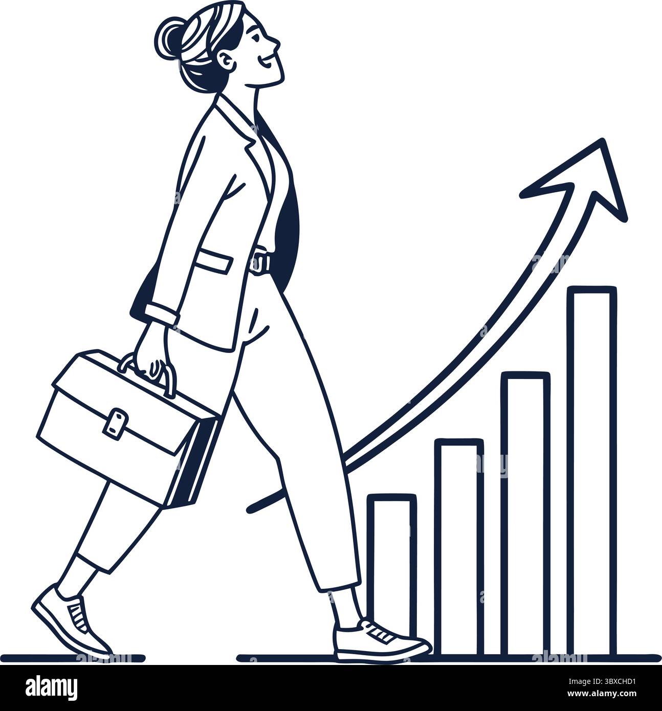 Business Success Mascot Line Art Icon – Character Holding Briefcase and ...