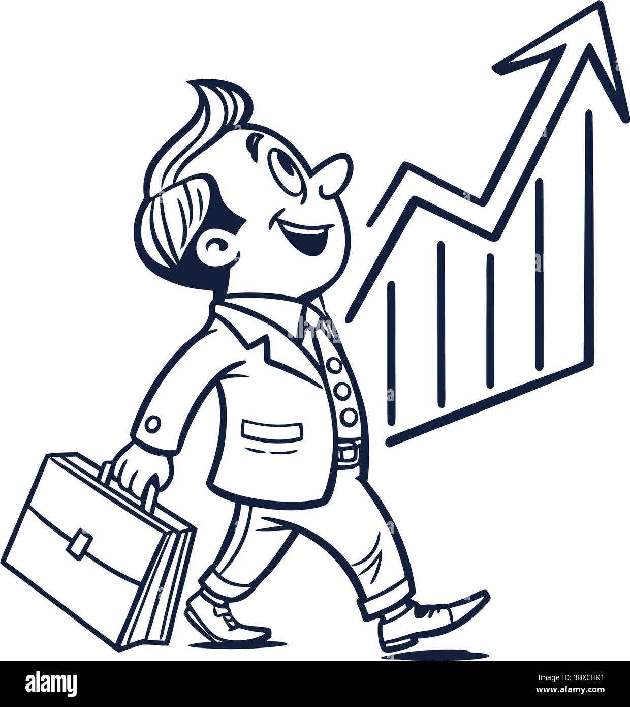 Business Success Mascot Line Art Icon – Character Holding Briefcase and ...