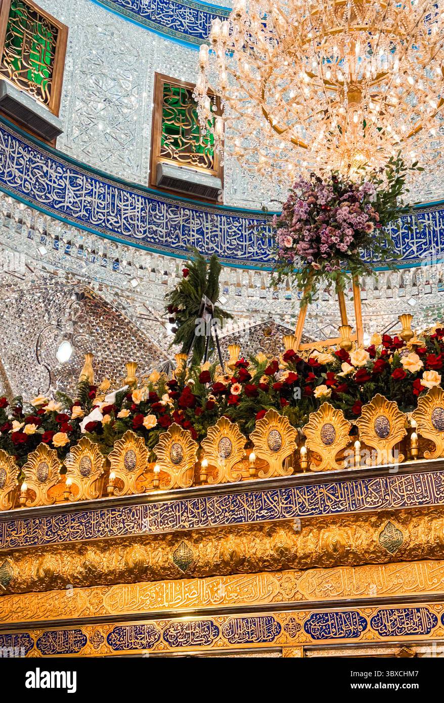 Visitors admire the stunning artistry of the Karbala shrine featuring ...