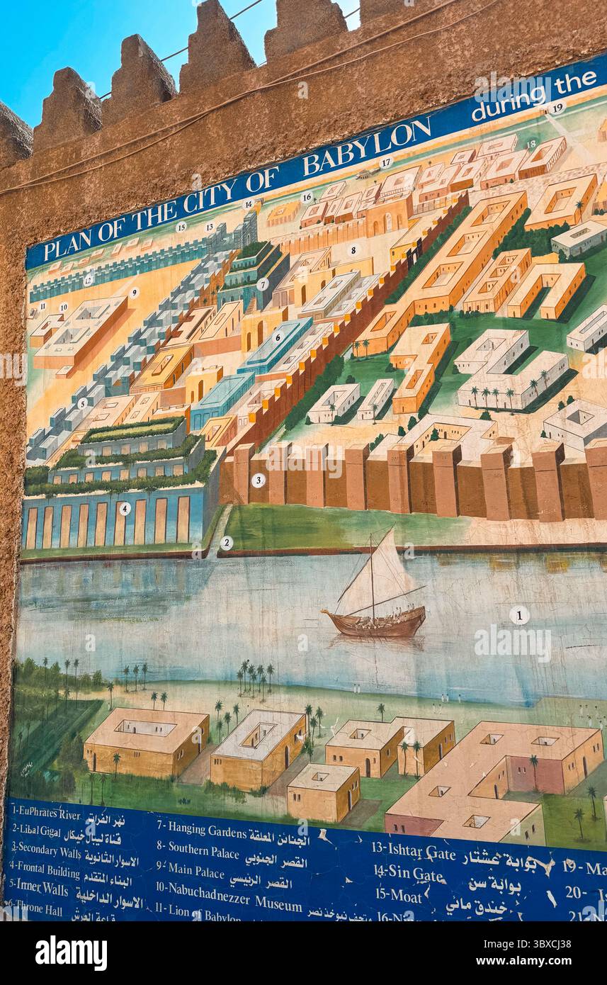 Colorful depiction of Babylon illustrates its urban plan along the ...