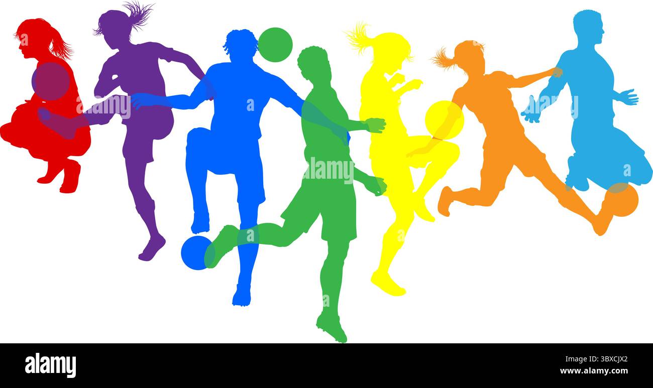 Soccer Football Players Male Female Silhouettes Stock Vector Image ...