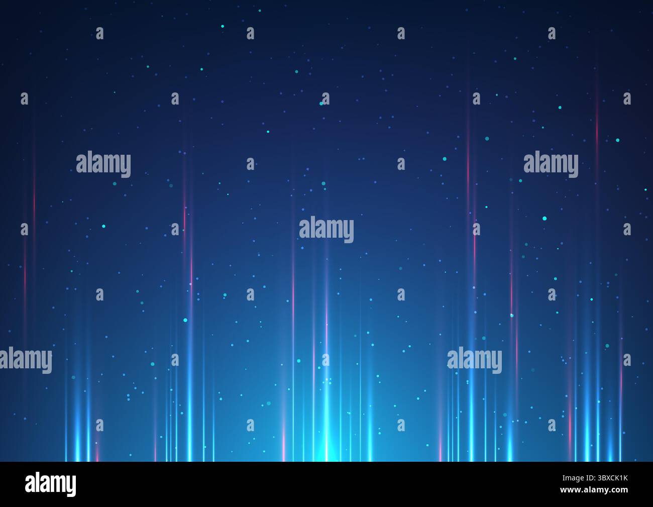 Dark blue digital technology background featuring vertical neon light ...