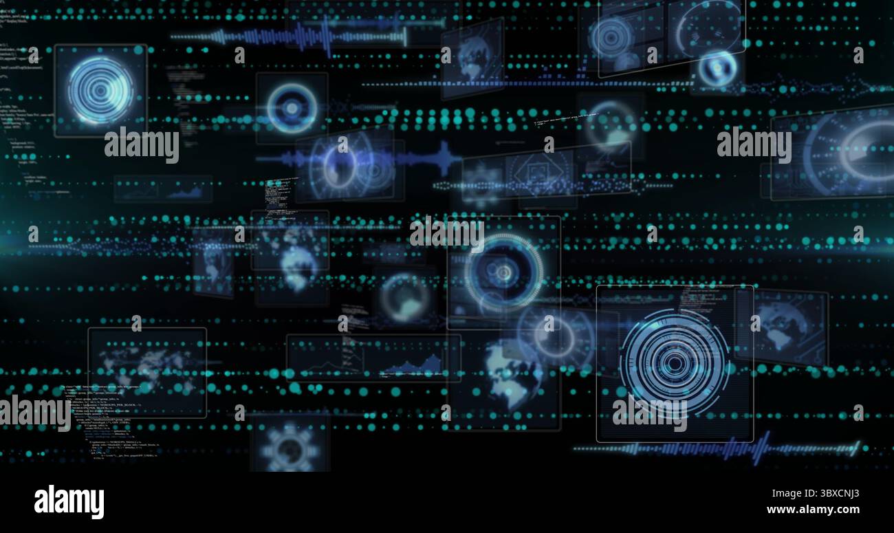 Rotating circular patterns glowing blue hi-res stock photography and ...