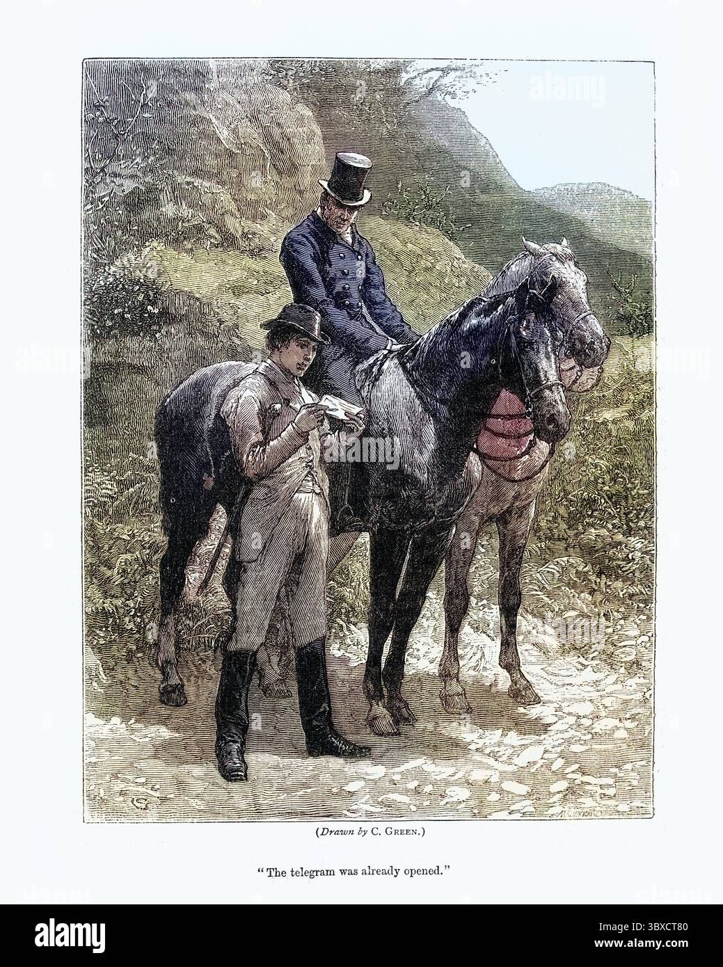 Vintage illustration of a Two men reading a telegram, letter, 1870s ...